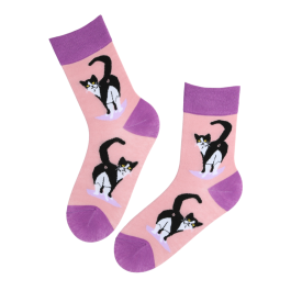 MYA pink cotton socks with cats | Sokisahtel